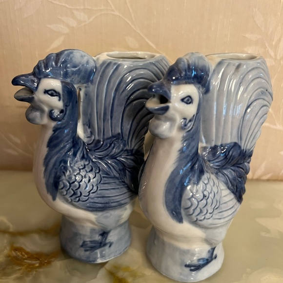 Ceramic | Accents | Vintage Blue White Ceramic Rooster Pitcher Or Vase ...